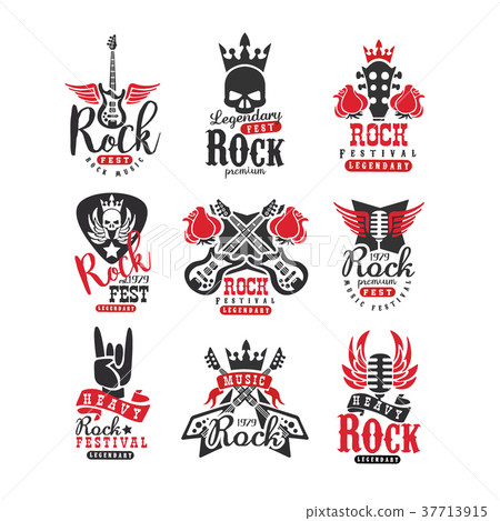 Set of vintage rock logos. Original monochrome - Stock Illustration ...