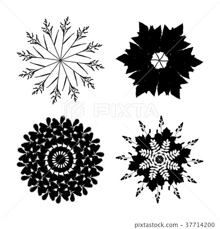 Black leaves round decorative elements. Template - Stock Illustration ...