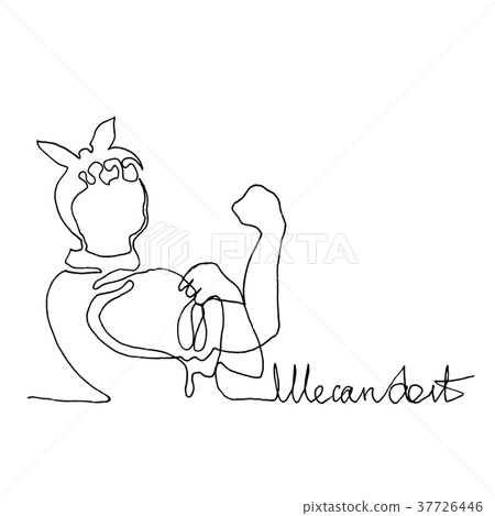 Continuous one line drawing. Strong woman - Stock Illustration ...