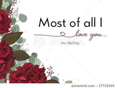 Vector floral card design with red Rose flowers - Stock Illustration ...