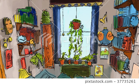 cluttered room illustration - Stock Illustration [37735261] - PIXTA
