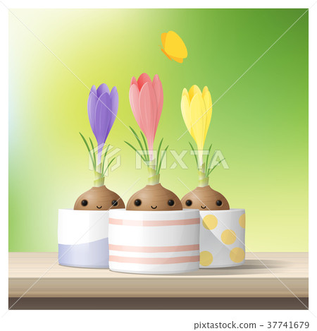 Hello Spring flower background with Crocuses - Stock Illustration ...