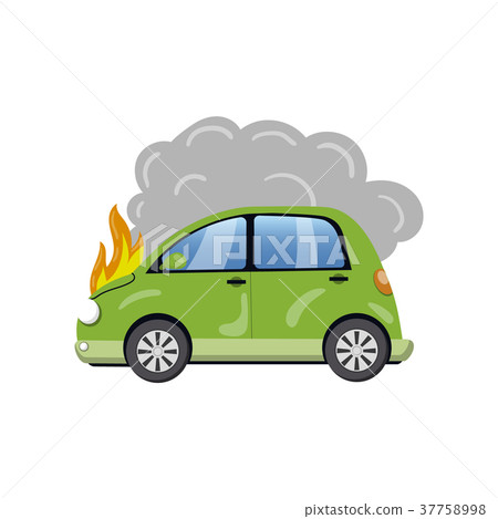 Burning car, auto fire breakdown cartoon vector - Stock Illustration ...