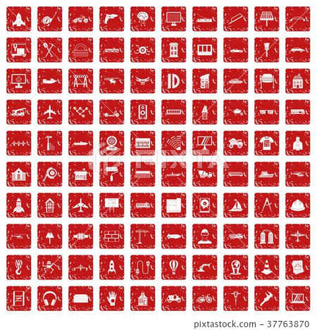 100 engineering icons set grunge red - Stock Illustration [37763870 ...