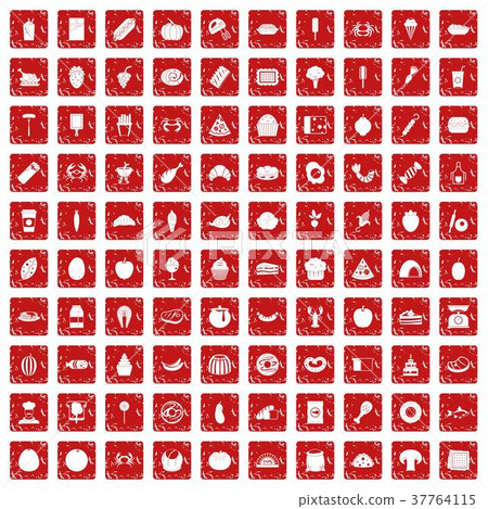 100 favorite food icons set grunge red - Stock Illustration [37764115 ...