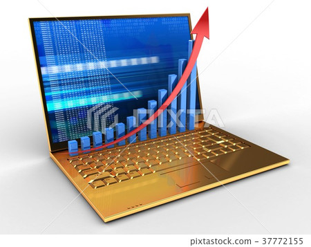 3d illustration of computer with rising graph - Stock Illustration ...
