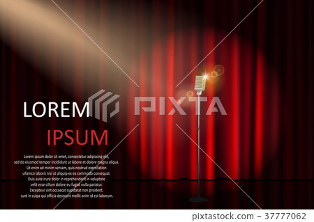 Theater stage with concert microphone and - Stock Illustration ...