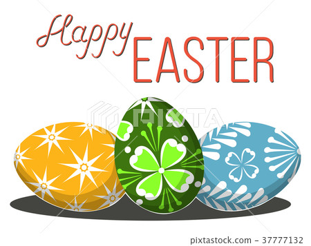 Happy easter poster three egg set on white - Stock Illustration ...