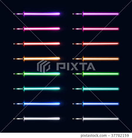 Neon light swords set. Colorful glowing sabers - Stock Illustration ...