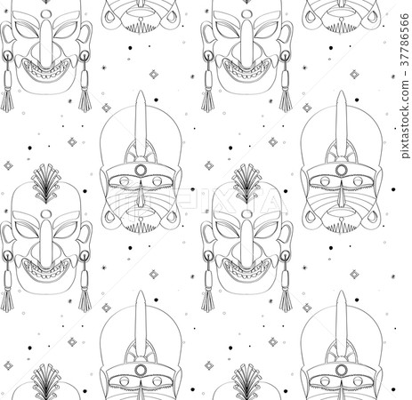 Seamless outline tribal mask pattern - Stock Illustration [37786566 ...