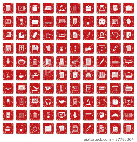 100 office icons set grunge red - Stock Illustration [37793304] - PIXTA