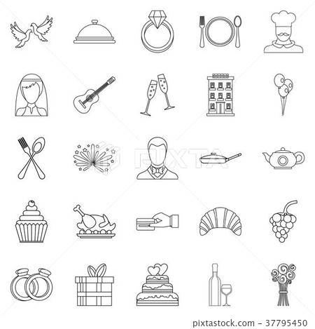 Wedding banquet icons set, outline style - Stock Illustration [37795450 ...