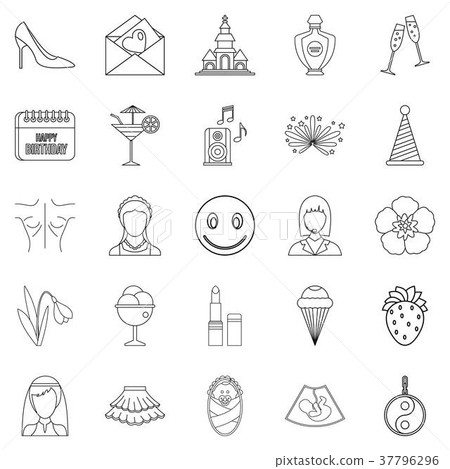 High spirits icons set, outline style - Stock Illustration [37796296 ...