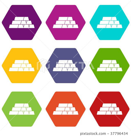 Gold bars icon set color hexahedron - Stock Illustration [37796434] - PIXTA