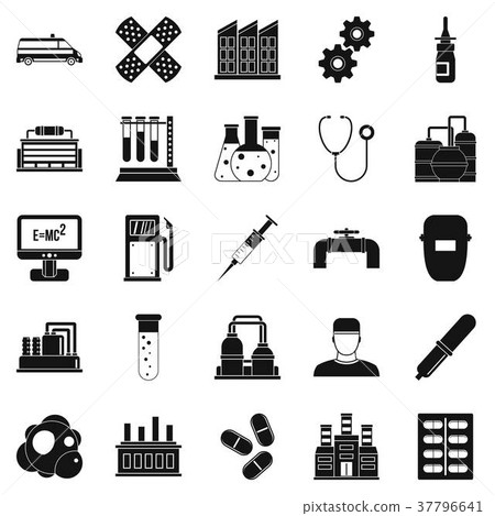 Processing plant icons set, simple style - Stock Illustration [37796641 ...