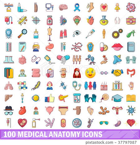 100 medical anatomy icons set, cartoon style - Stock Illustration ...