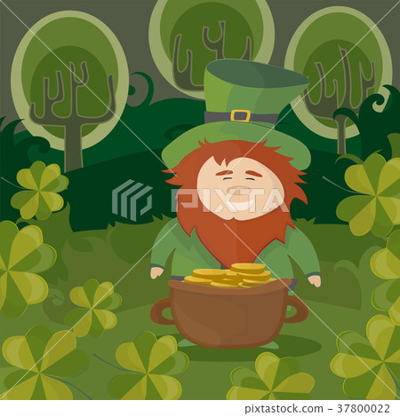 St.Patricks Day. Leprechaun with a pot of gold - Stock Illustration ...