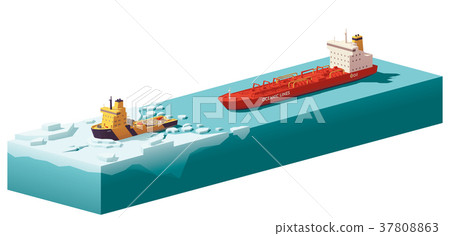 Vector low poly icebreaker breaking the ice - Stock Illustration ...