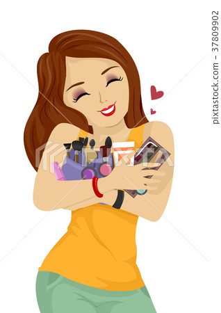 Teen Girl Hug Make Up Products Illustration - Stock Illustration ...