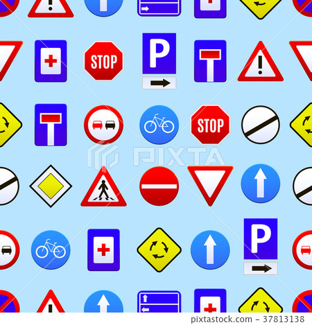 Road Signs Seamless Pattern Background. Vector - Stock Illustration ...