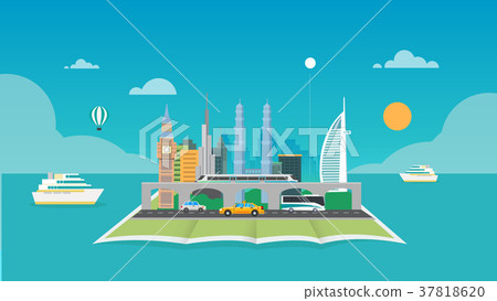 City with map and ocean background vector - Stock Illustration ...