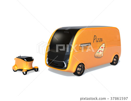 Image of unmanned driving pizza delivery robot... - Stock Illustration ...