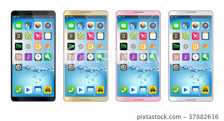 Illustration with smartphone four color icon - Stock Illustration ...