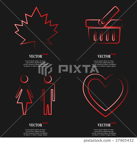 Set of Red web icon flat design. Simple sticker i - Stock Illustration ...
