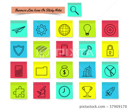 Business Line Icons On Sticky Notes - Stock Illustration [37909178] - PIXTA