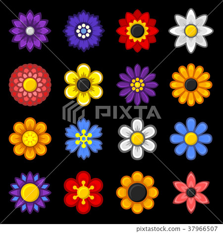 Color Flower Icons Set on Black Background. Vector - Stock Illustration ...