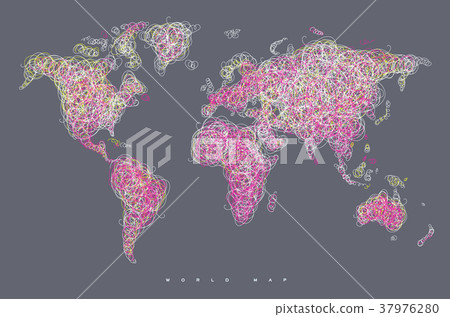 World map tangle lines magenta - Stock Illustration [37976280] - PIXTA