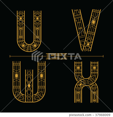 Alphabet art deco style in a set UVWX - Stock Illustration [37988009 ...