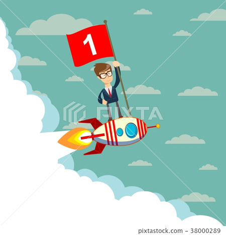 Happy businessman holding number one flag standing - Stock Illustration ...