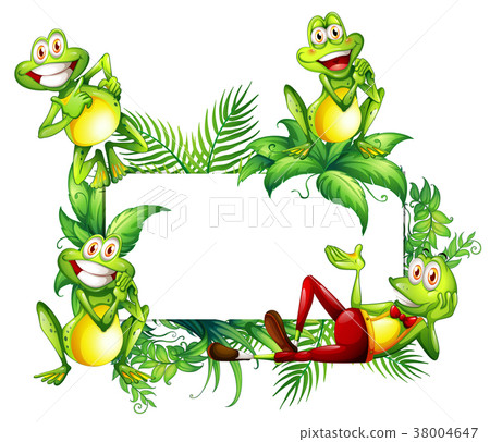 Border template with happy frogs - Stock Illustration [38004647] - PIXTA