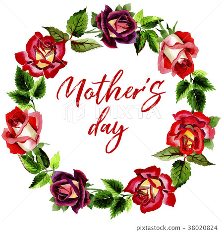 Wildflower two-color dark red rose flower wreath - Stock Illustration ...