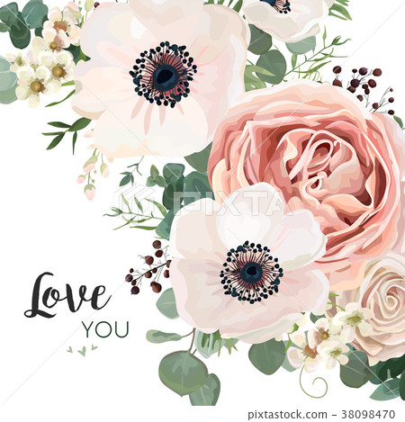 Vector floral card design with flowers, leaves - Stock Illustration ...