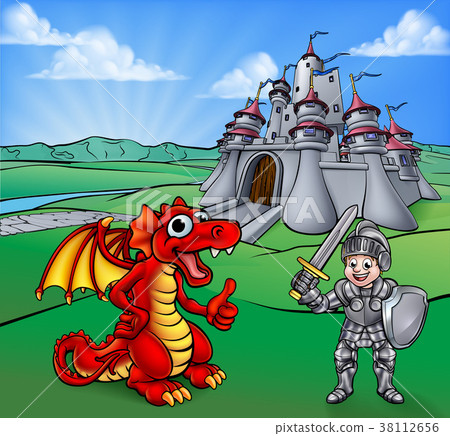 Castle Dragon and Knight Cartoon - Stock Illustration [38112656] - PIXTA