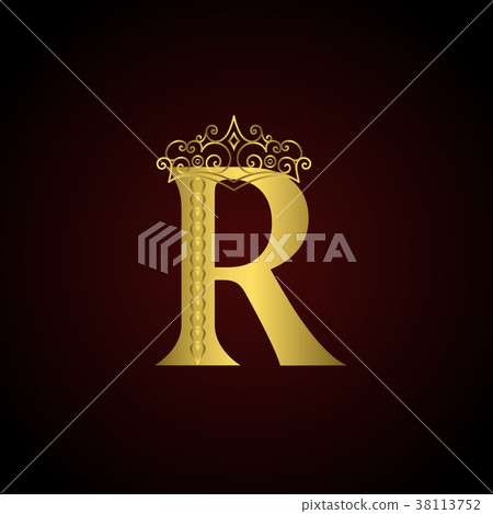 Gold emblem letter R with crown. Monogram design - Stock Illustration ...