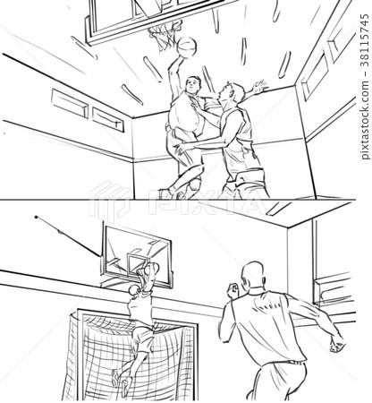 Storyboard of two men playing basketball - Stock Illustration [38115745 ...