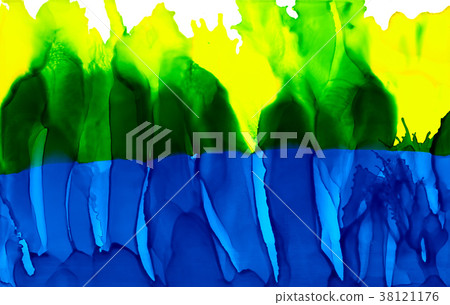 Blue paint flows over yellow on white - Stock Illustration [38121176 ...