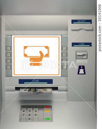 ATm machine with banknotes in the money slot-插圖素材 [38141906] - PIXTA圖庫