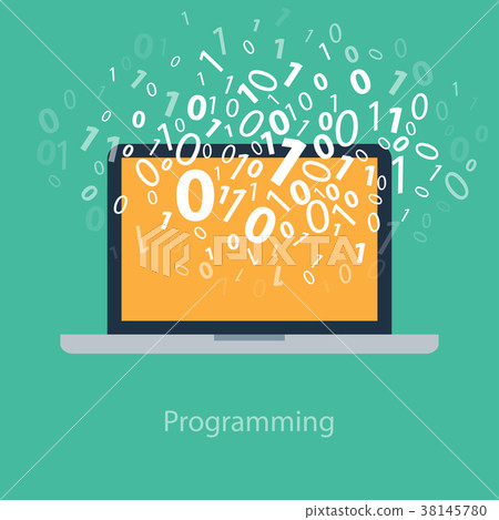 User programming coding binary code on notebook - Stock Illustration ...