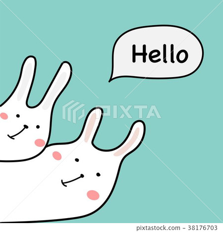 Hand Drawn Cute Bunny With Say Hello. - Stock Illustration [38176703 ...