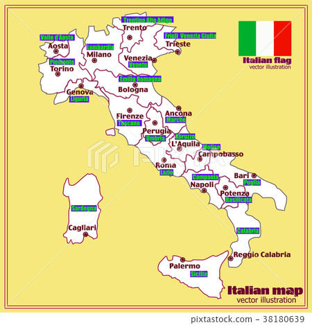 Italy map with Italian regions. Vector.-插圖素材 [38180639] - PIXTA圖庫
