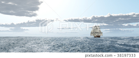 Sailing ship in the distance - Stock Illustration [38197333] - PIXTA