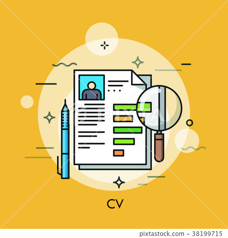 Paper document with curriculum vitae, pen and - Stock Illustration ...