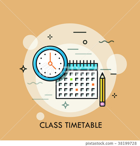 Clock, calendar and pencil. Concept of class - Stock Illustration ...