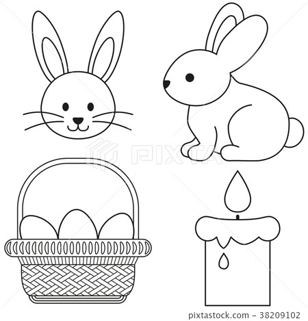 Line art black and white easter icon set bunny - Stock Illustration ...