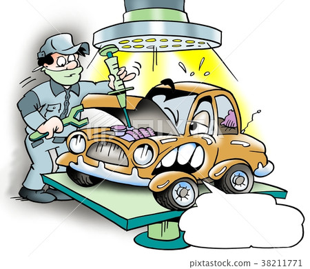 A car is overhauled on the operating table - Stock Illustration ...