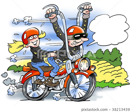 Cartoon illustration of a happy biker - Stock Illustration [38213439 ...